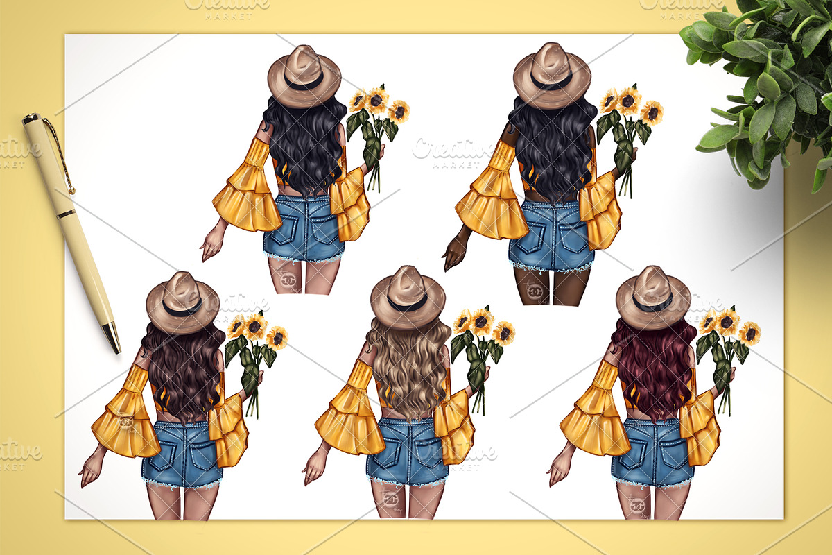 Sunflower girls Png Cliparts, a Decorative Illustration by The GG Shop