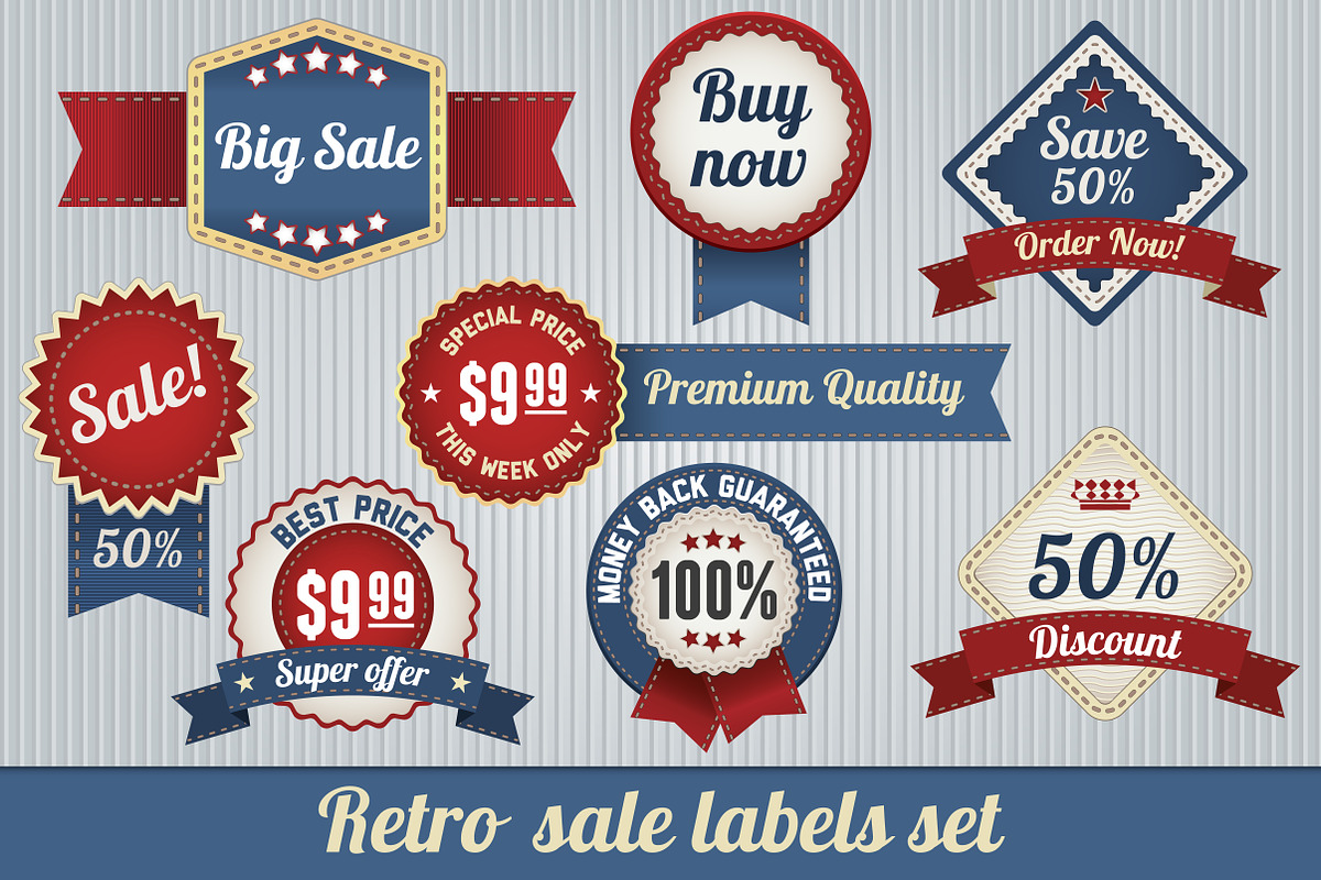 Retro Sale Labels Set, an Object Graphic by Genestro Shop