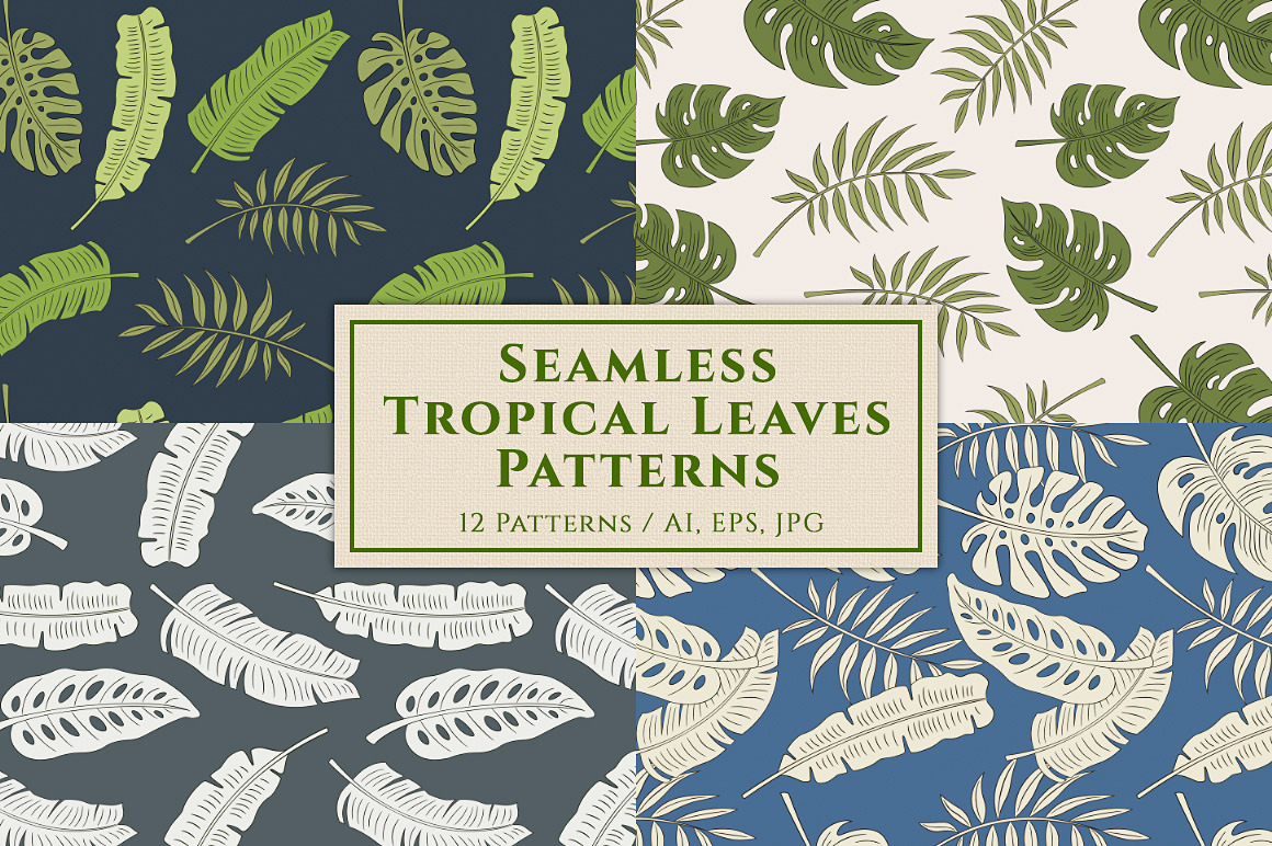 12 Seamless Tropical Leaves Patterns, a Pattern Graphic by Kevin Studio
