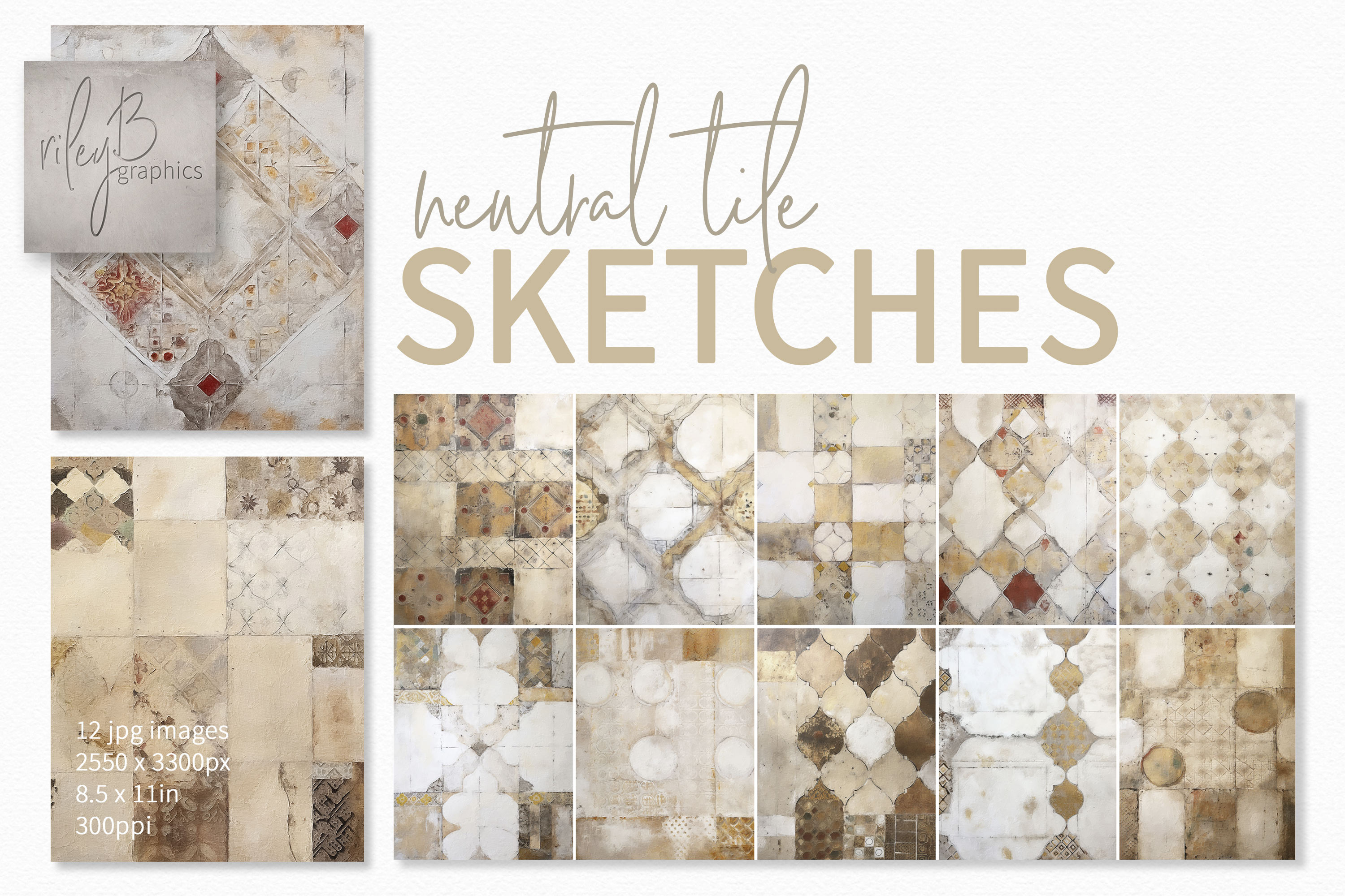 Neutral Tile Sketch Paintings