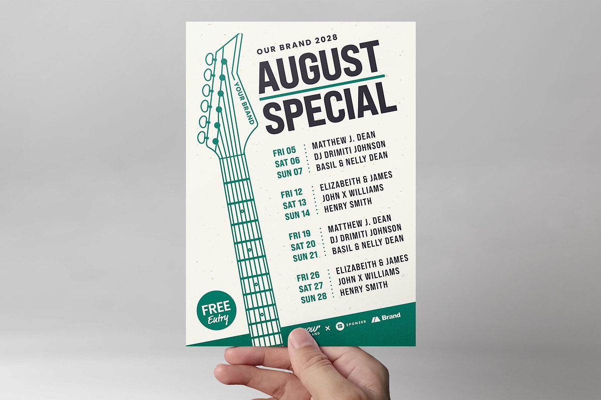 Gig Guide Guitar Flyer Template, a Flyer Template by BrandPacks