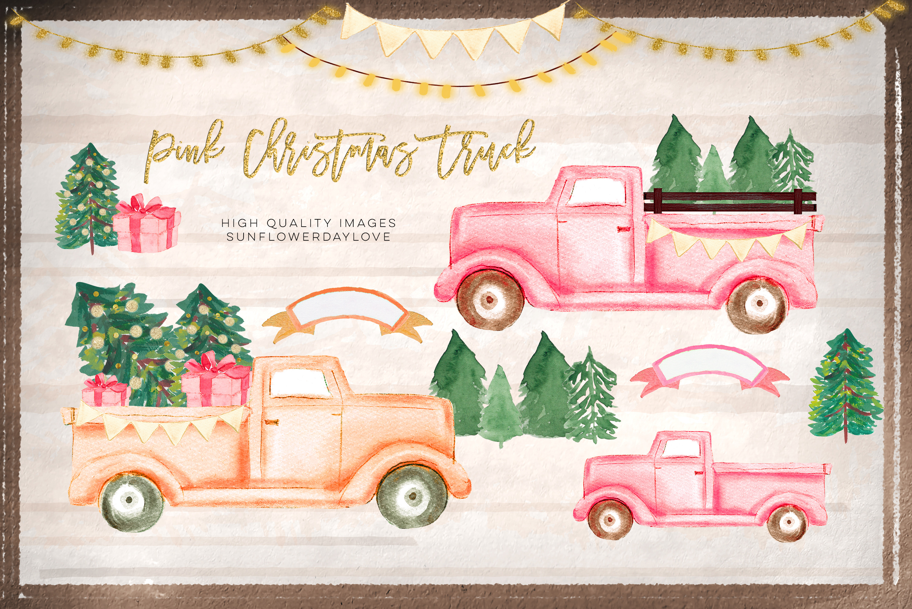 Pink Christmas Truck clipart, an Illustration by Sunflower Day Love