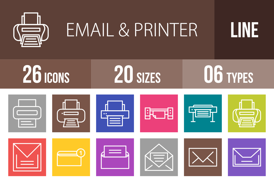 26 Email & Printer Line Icons, an Outline Icon by IconBunny | Creative ...