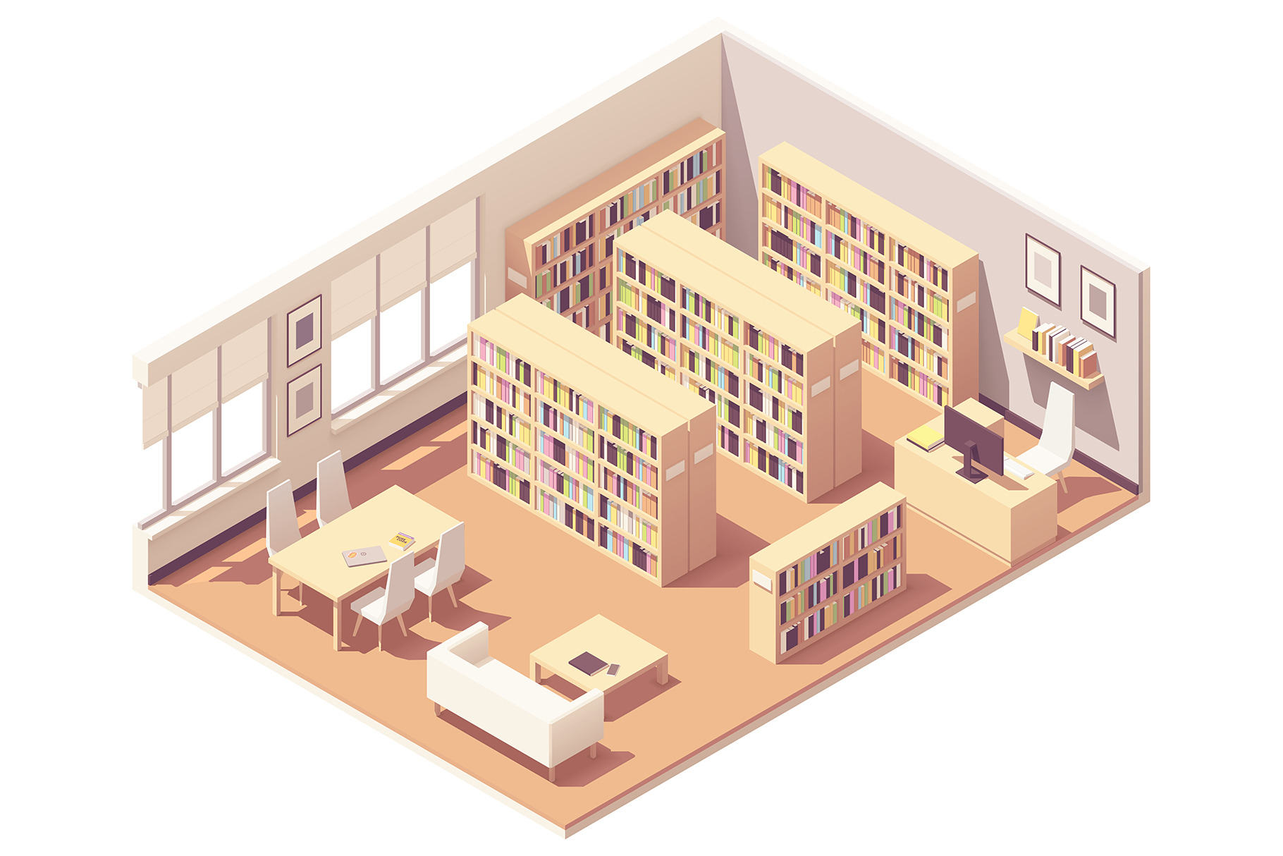 Vector isometric university library, a Graphic by tele52
