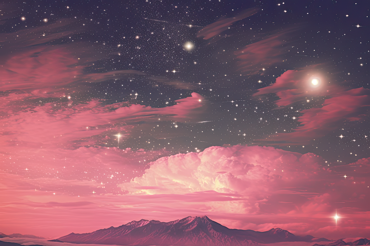 Vintage Pink Night Sky Background