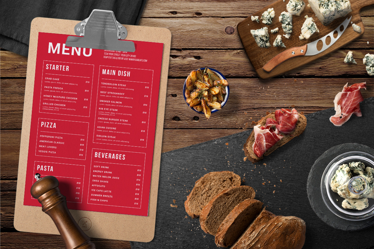 Minimalist Food Menu, a Print Template by The Savory Directors