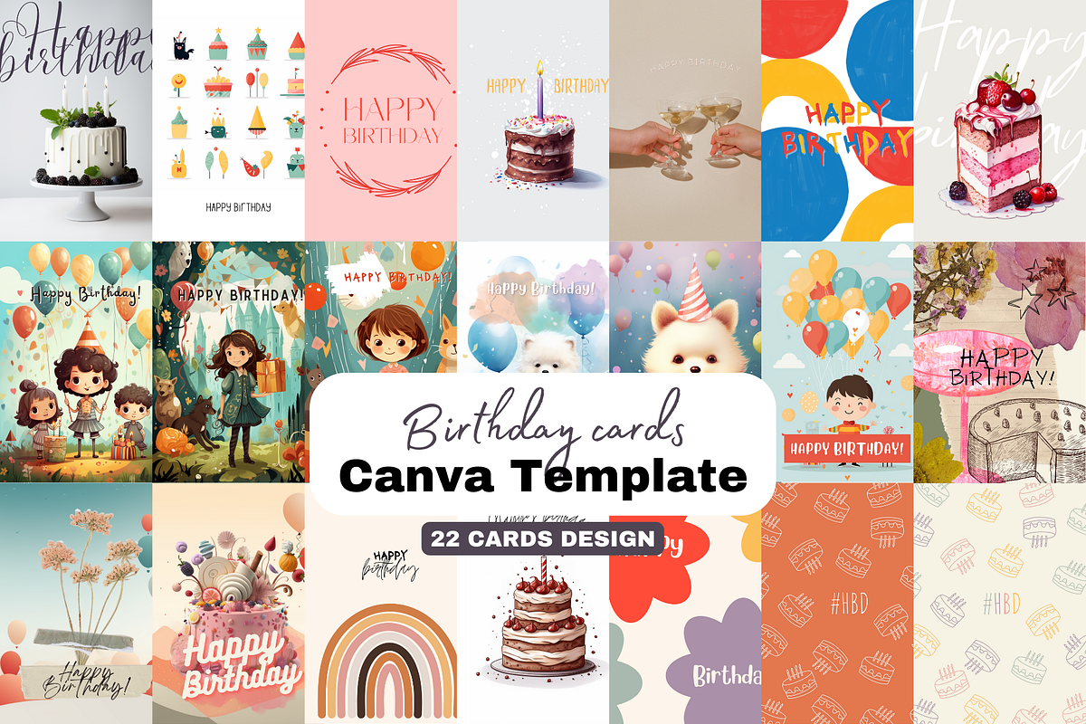 22 Birthday Cards Canva template, a Card Template by mkStudioLab