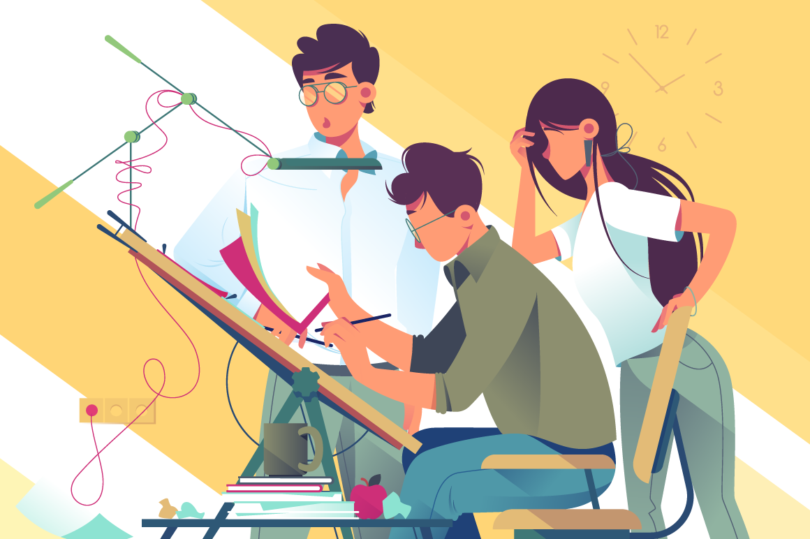 Team at work on design project, a Technology Illustration by Evanat ...