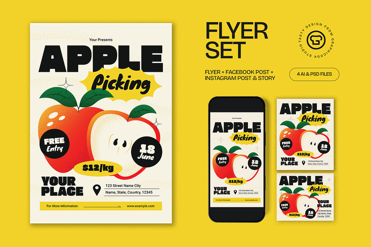 Apple Picking Flyer, a Flyer Template by graphicook | Creative Market