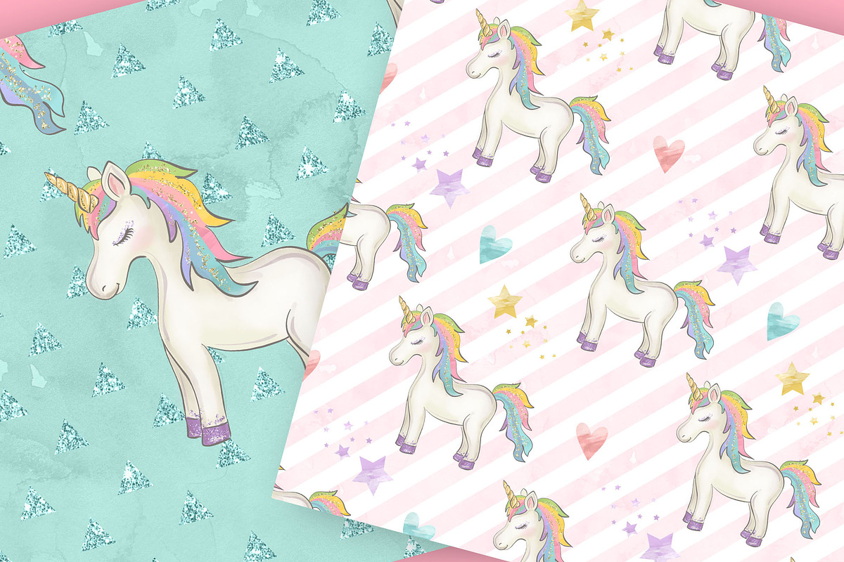 Unicorn digital paper pack, a Pattern Graphic by designloverstudio
