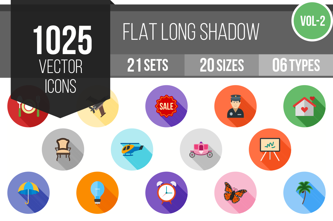 1025 Flat Shadowed Icons (V2), an Icon by IconBunny | Creative Market