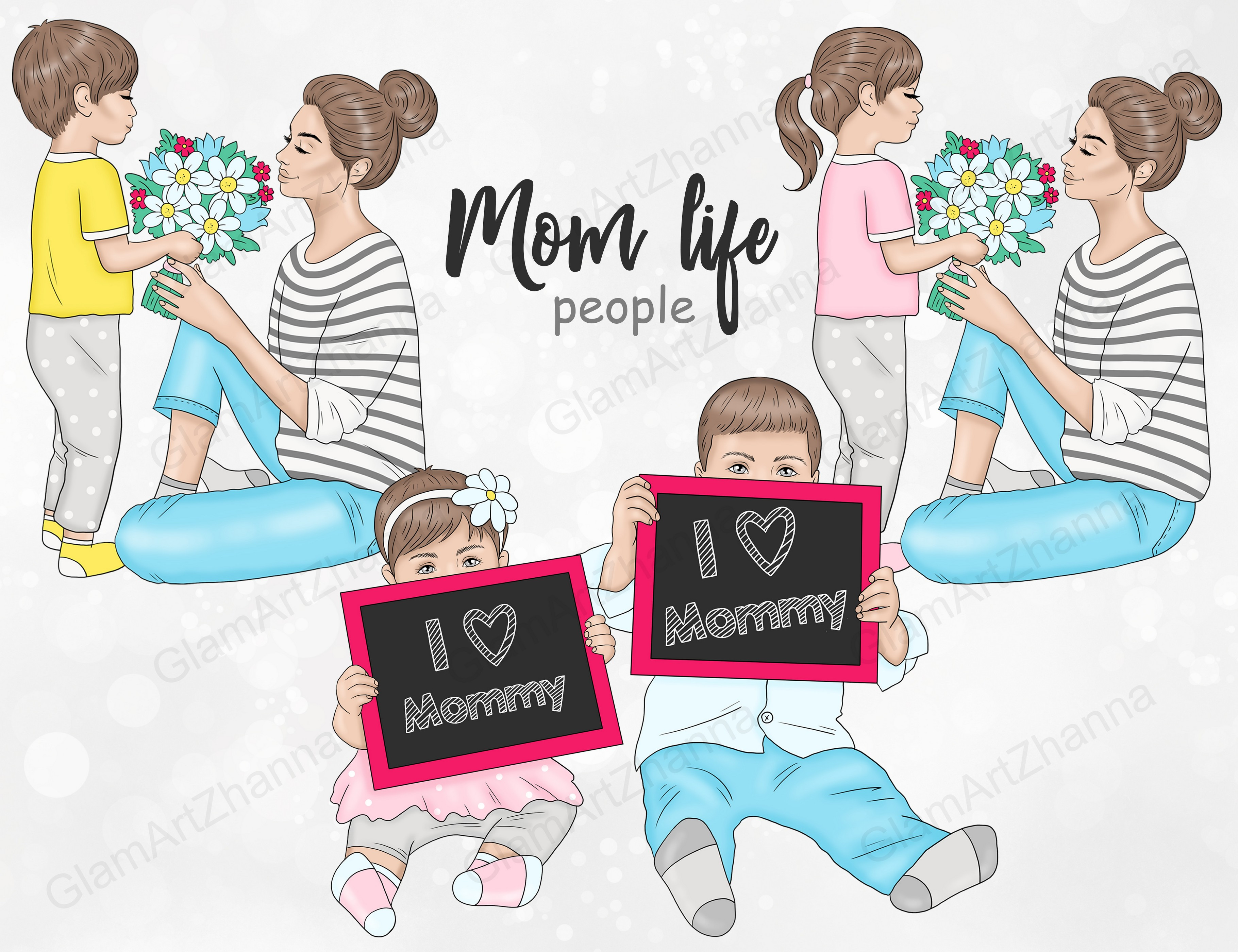 Mom Life People Clipart, an Illustration by GlamArtZhanna
