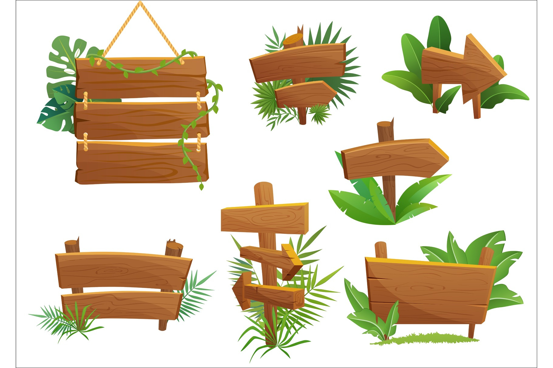 Jungle rainforest wood signs, an Object Illustration by Lemberg Vector