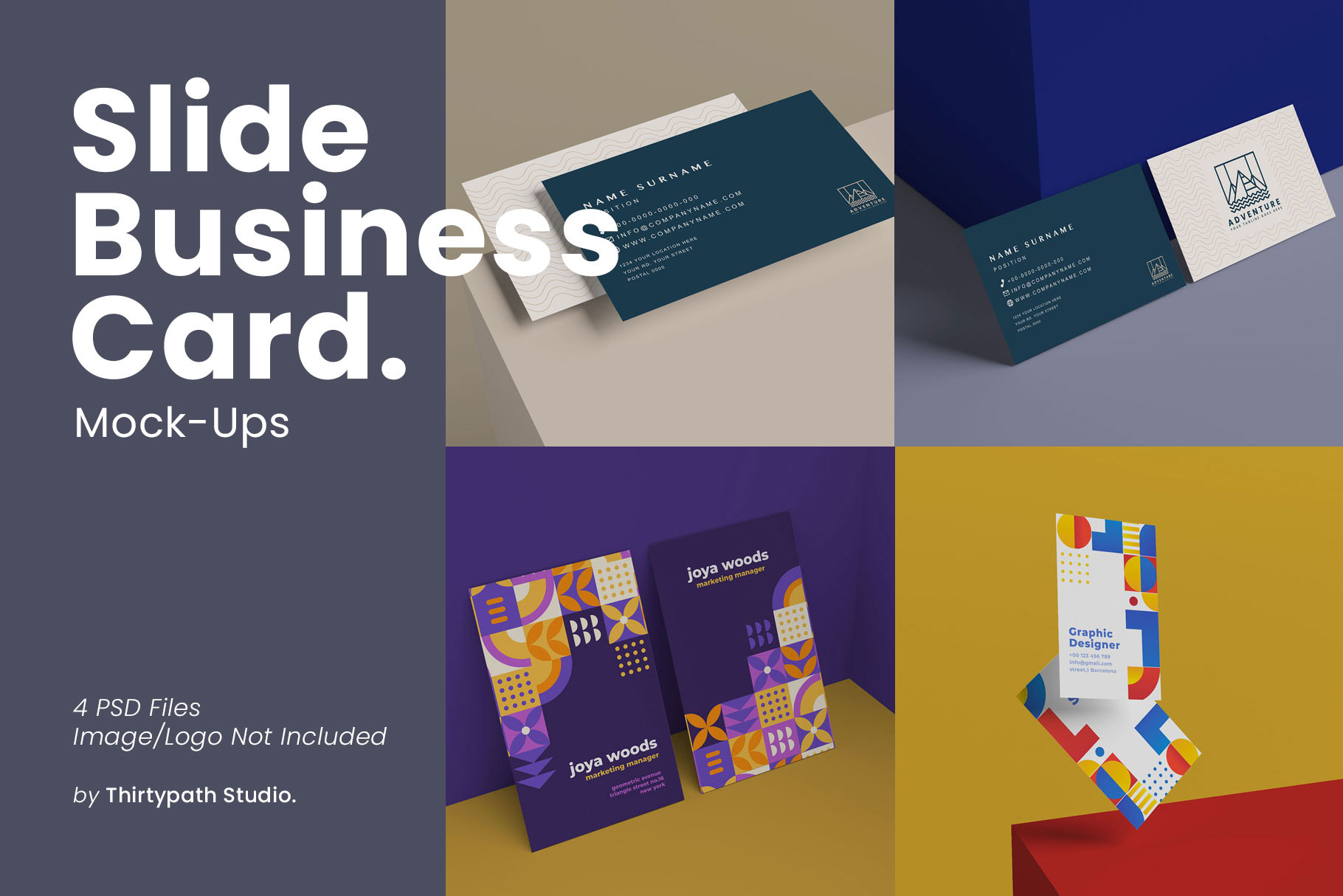 Slide Business Card Mock Ups, a Print Template by Thirtypath Studio