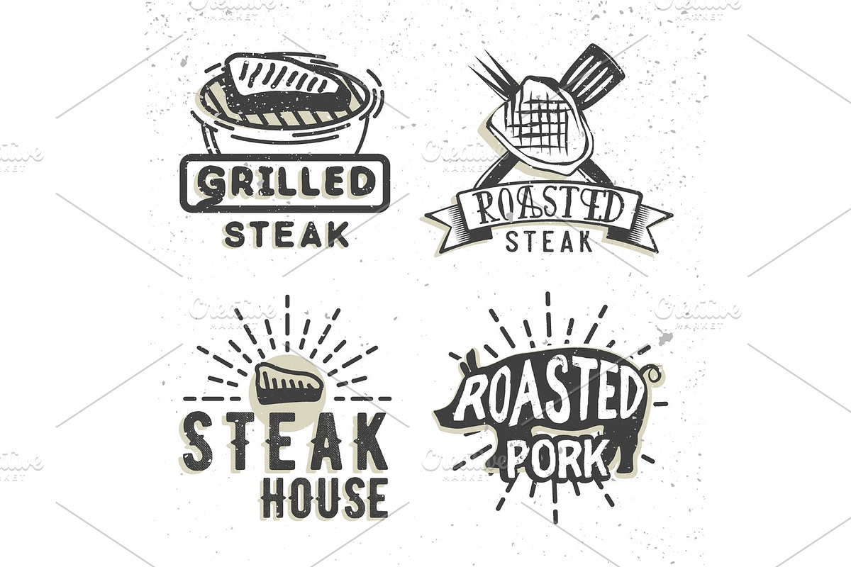 Set of logos design with grilled meat. Vector illustration., a Food ...