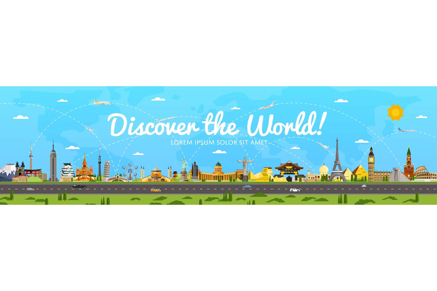 Discover the World poster with famous attractions, an Illustration by ...