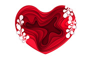 Paper cut red heart with white plant | Graphic Objects ~ Creative Market