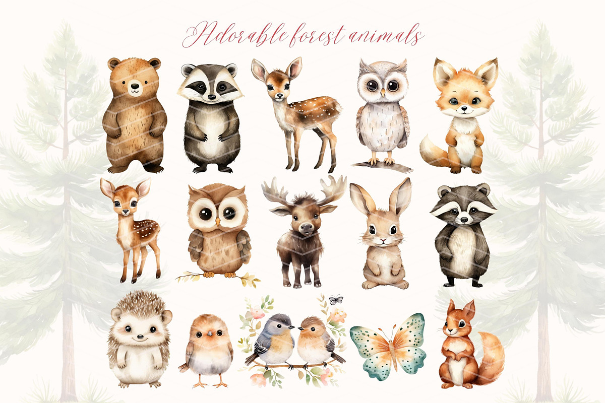 Woodland Animals Clipart Forest, an Animal Illustration by ClipArtCharm
