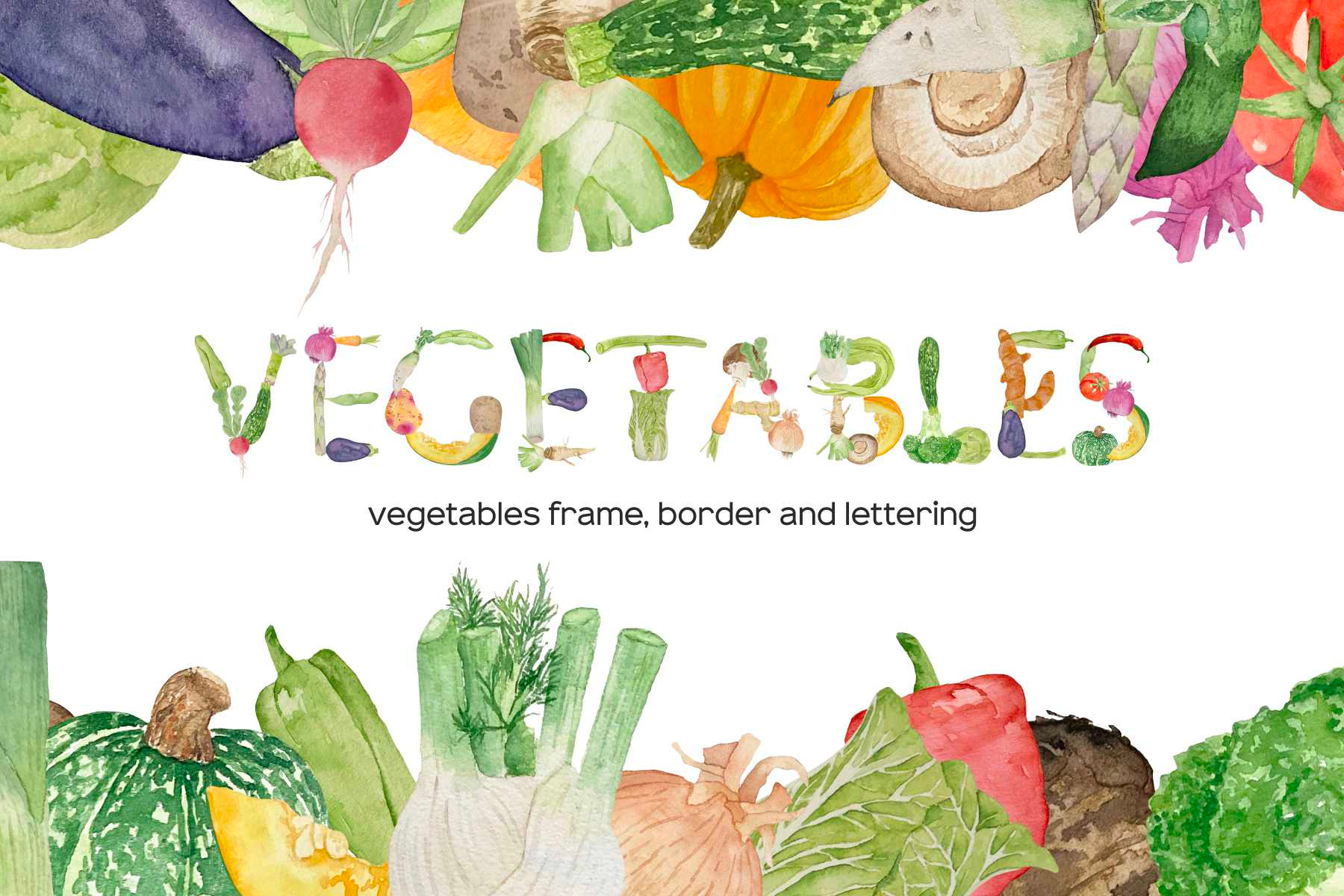 Watercolor vegetables border & frame, a Food Illustration by Art and Funny