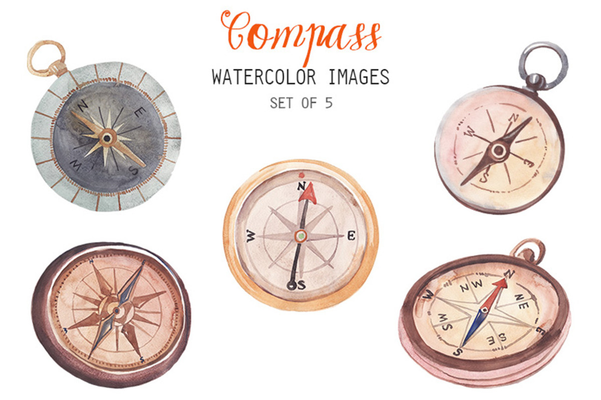 Watercolor Compass Clipart, an Illustration by YesFoxy