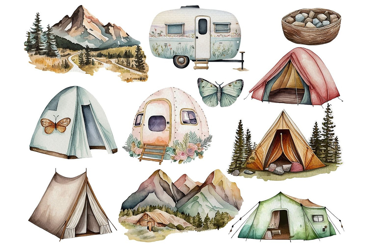 Glamping Camping Clipart Collection, a Graphic by JBArt Clipart ...