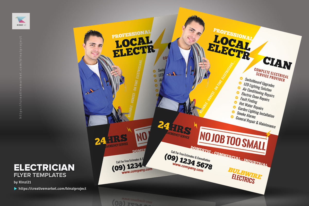 Electrician Flyer Templates, a Flyer Template by kinzi21