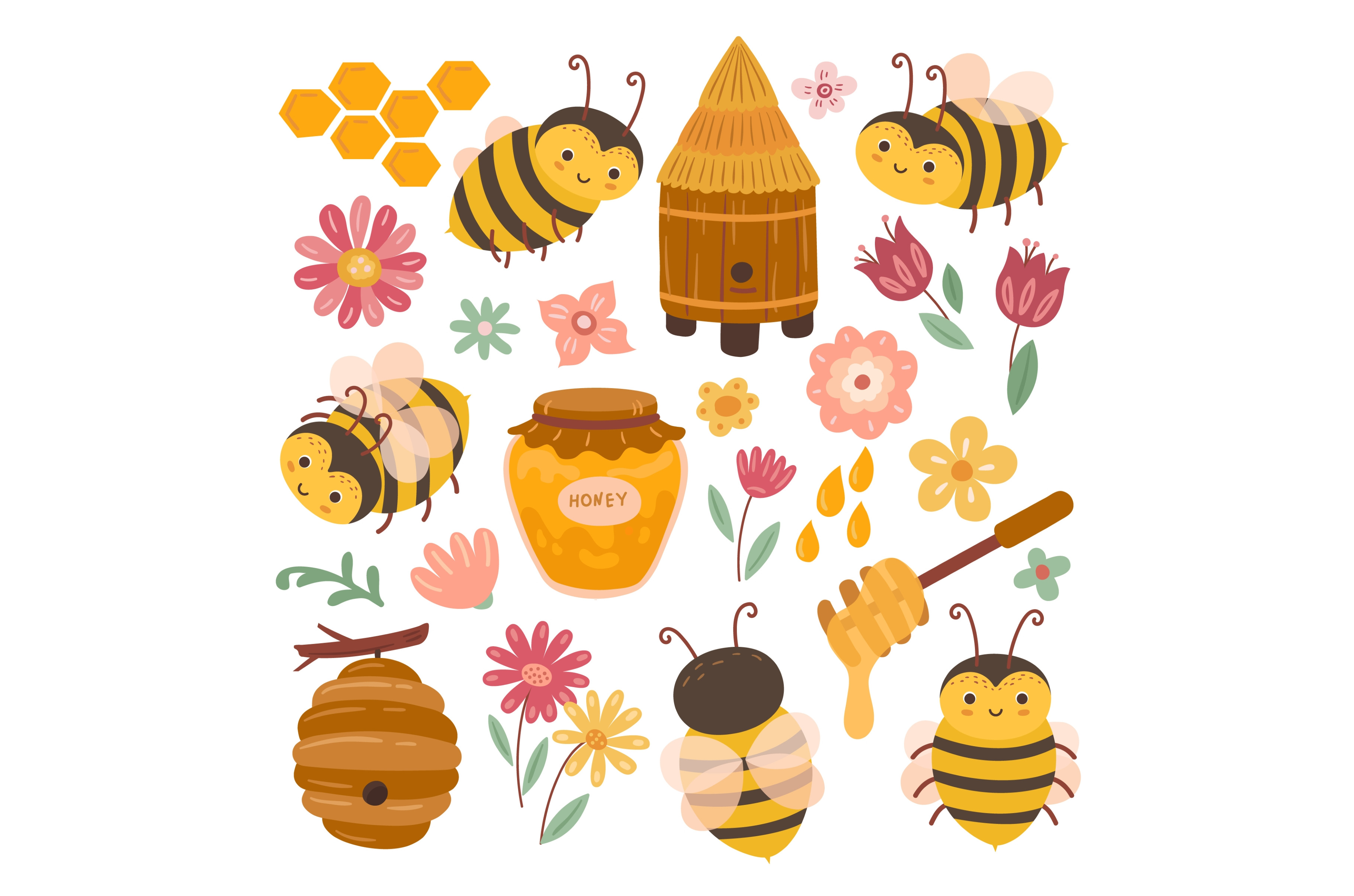 Cute bee and honey. Yellow bees, a Background Graphic by Valerie Bodnar