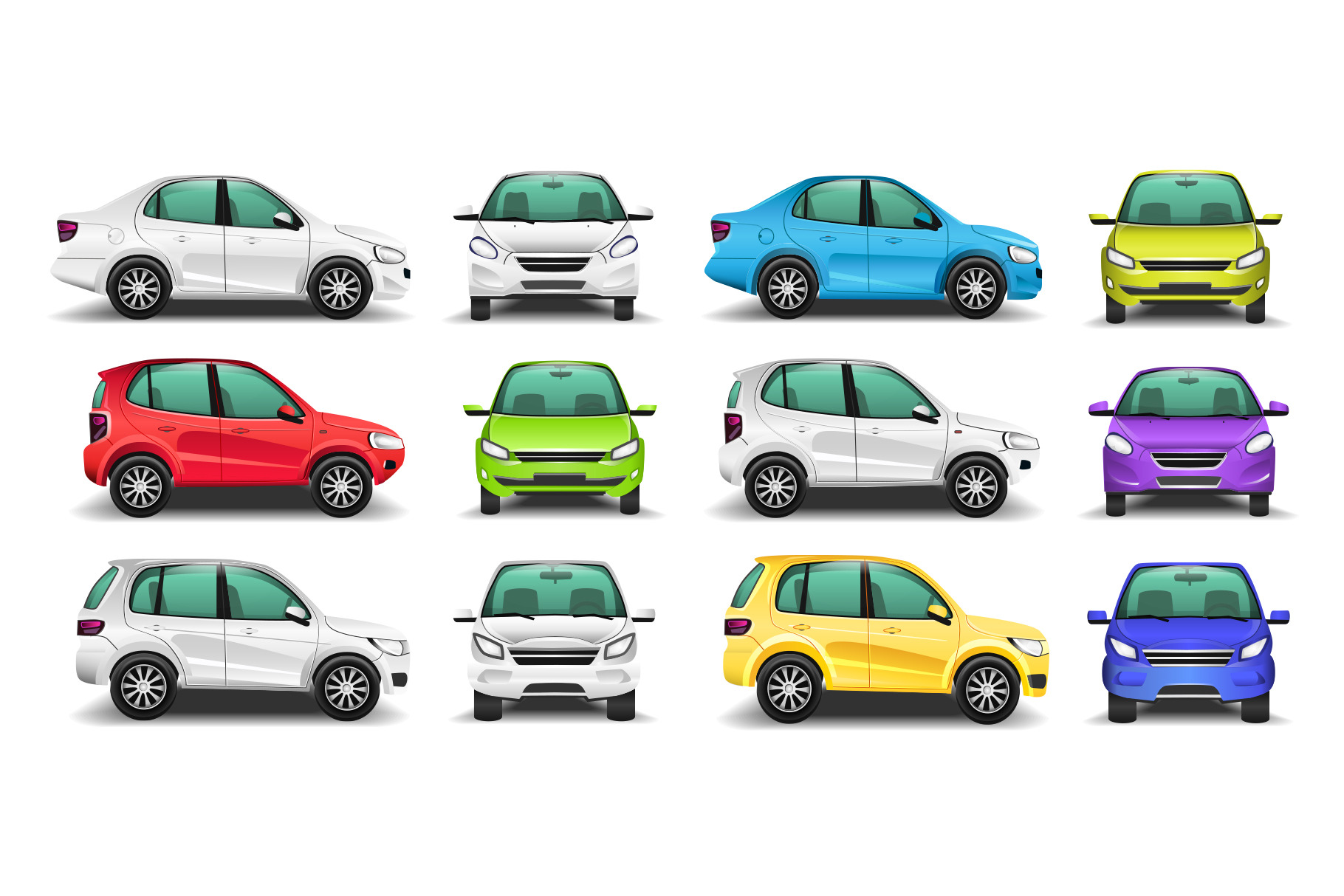 Set of car side and front view, a Transportation Illustration by Yayasya