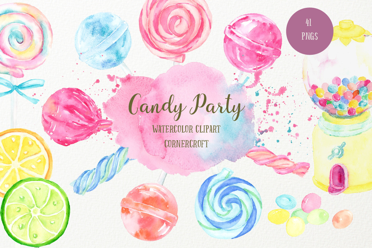 Watercolor Candy Party Clip Art, a Food Illustration by Corner Croft