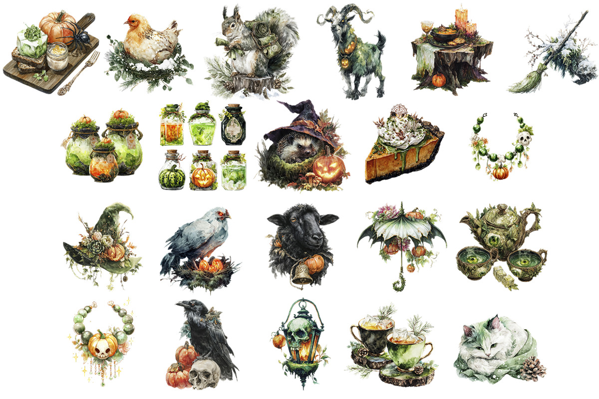 Halloween Clipart Bundle, a Seasonal Illustration by InkyQueenArt ...