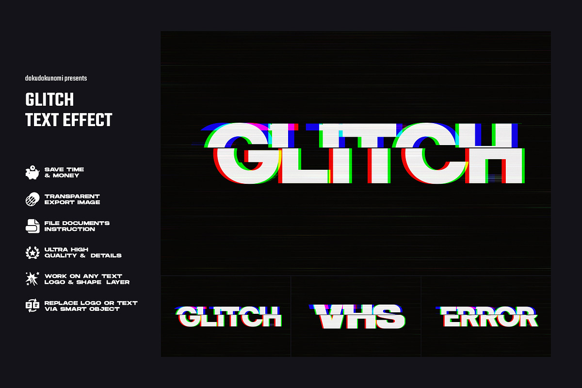 Glitch text effect, a Layer Style Add-On by dokudokunomi