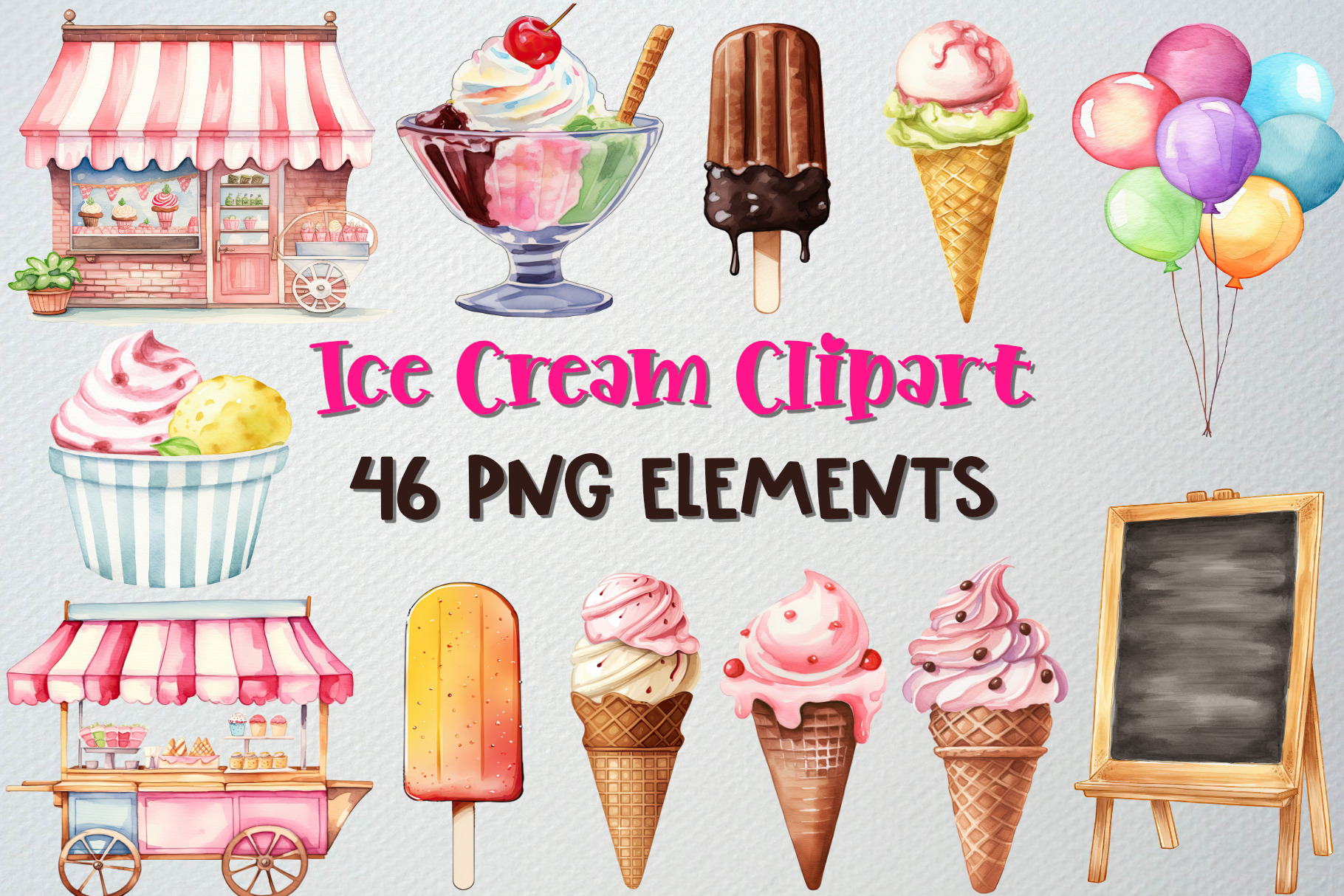 Watercolor Ice-cream Clipart Set