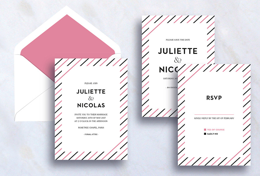 Modern Wedding Invite with Stripes, an Invitation Template by stockhype