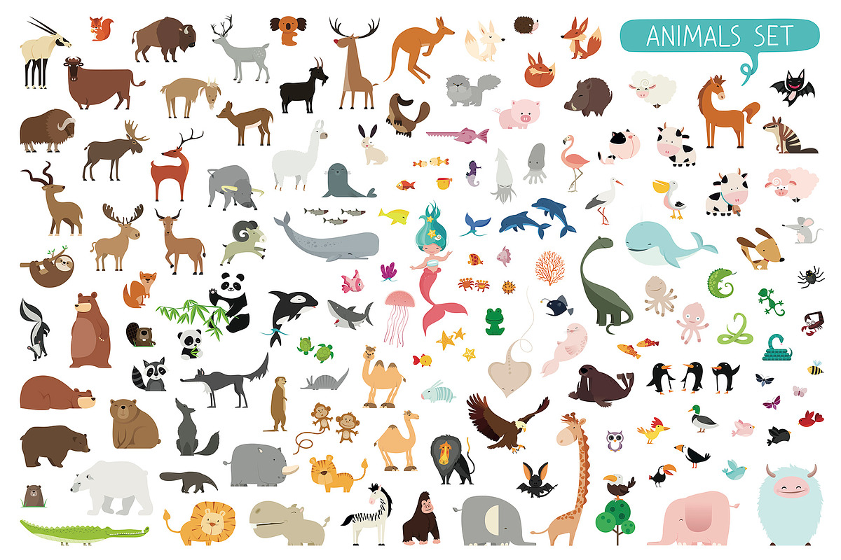 Cute Animals Vector World Map, an Animal Illustration by Pingebat
