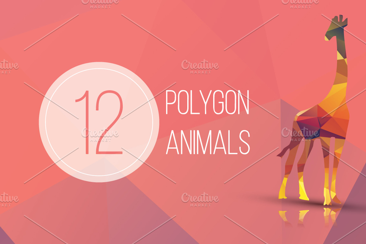 12 Geometric Polygon Animals, an Animal Illustration by Blue Lela Design