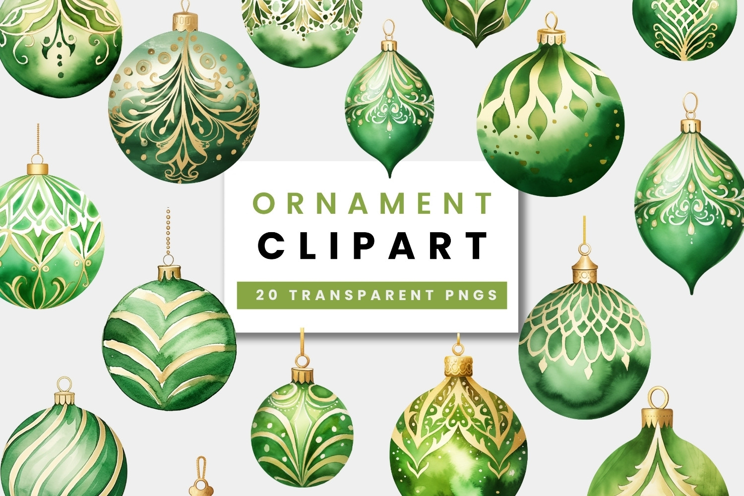 Green and Gold Ornament Clipart PNG, a Seasonal Illustration by ClipCraft