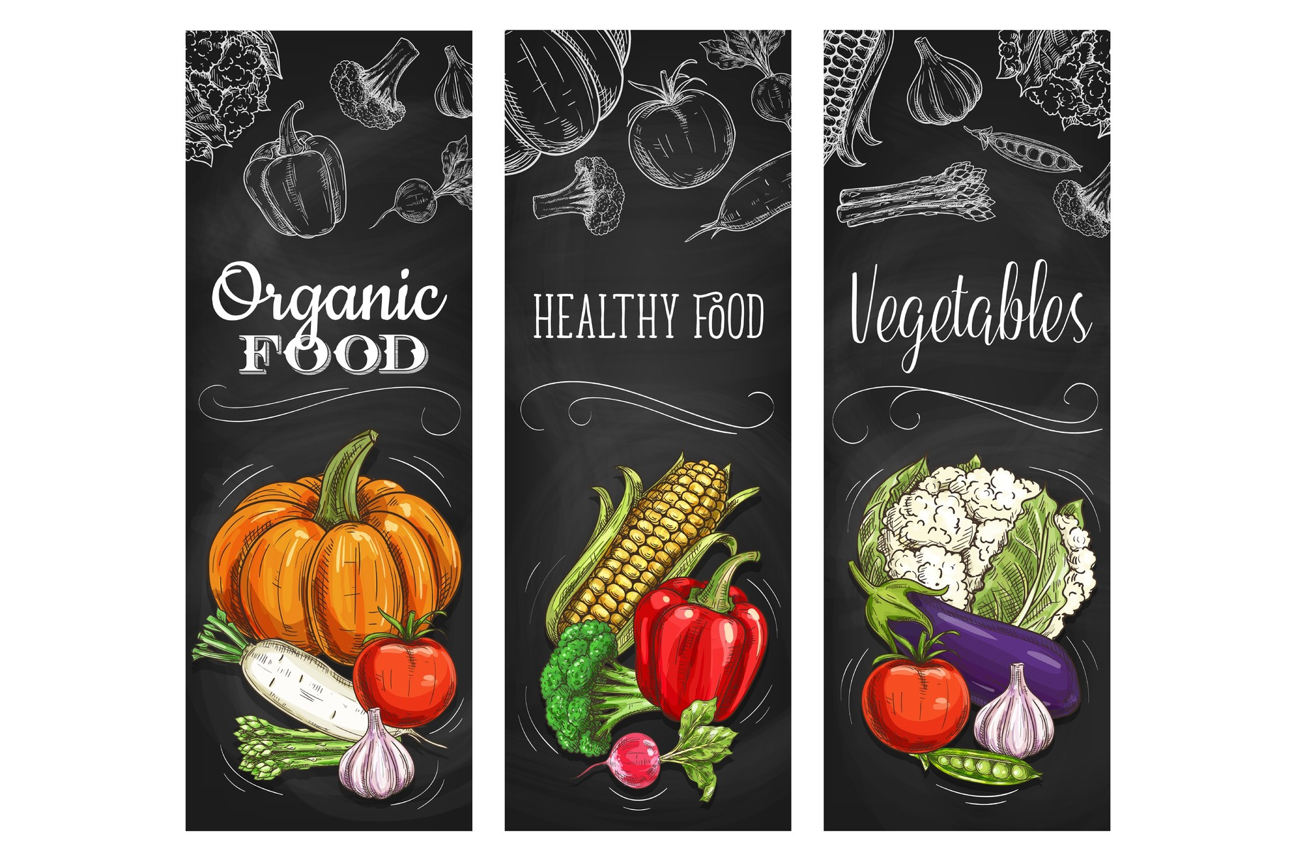 Natural vegetable banners, a Food Illustration by Vector Tradition