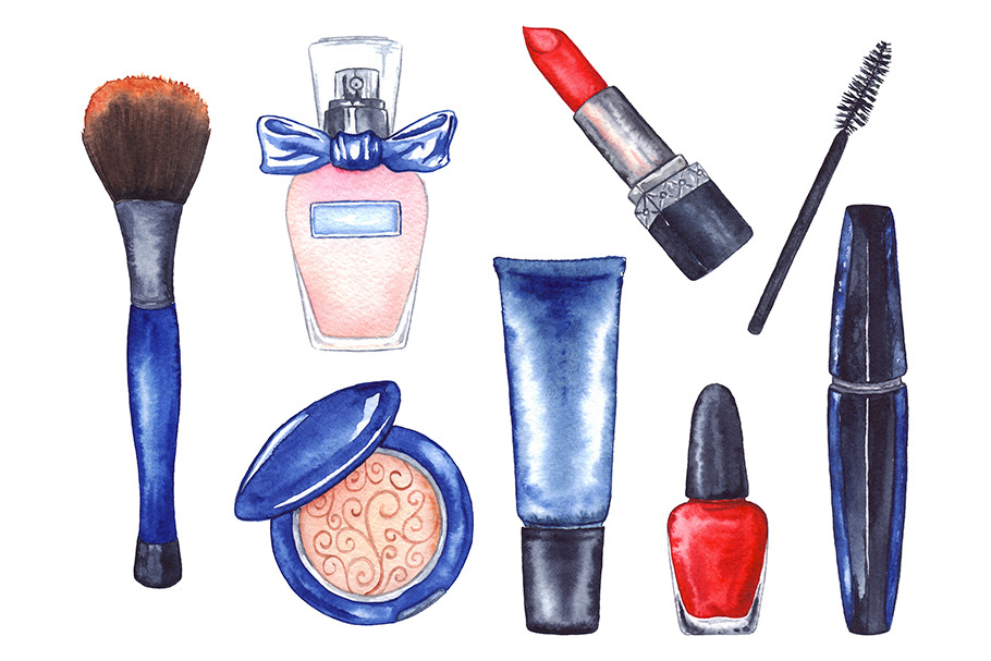 Watercolor cosmetics make up set, a Decorative Illustration by Art By ...