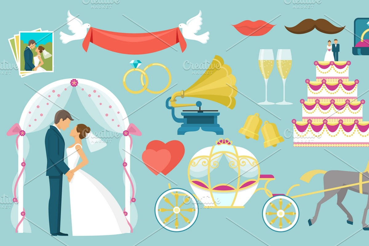 Flat Wedding Icon Set, an Icon by Alexander Belenkiy