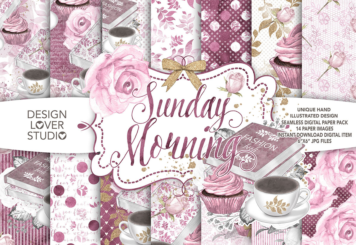 Watercolor Sunday Morning DP pack, a Pattern Graphic by designloverstudio