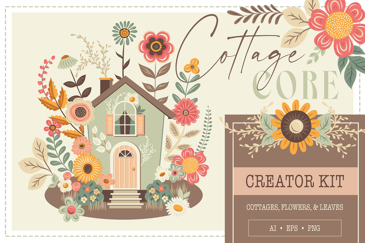 Cottage Core Vector Illustration Kit, an Illustration by Eclectic Anthology