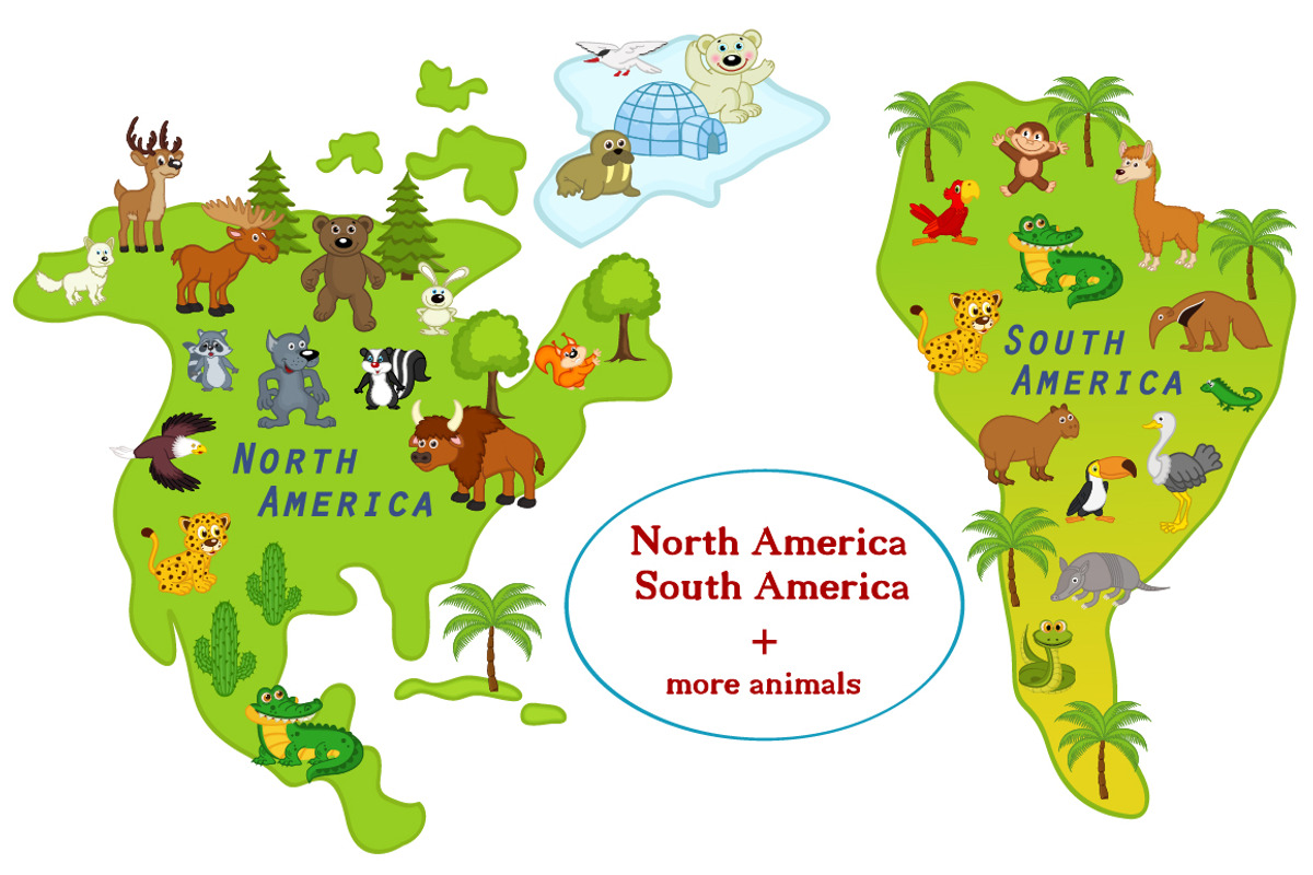 map world with animals vector, a Graphic by NataKa