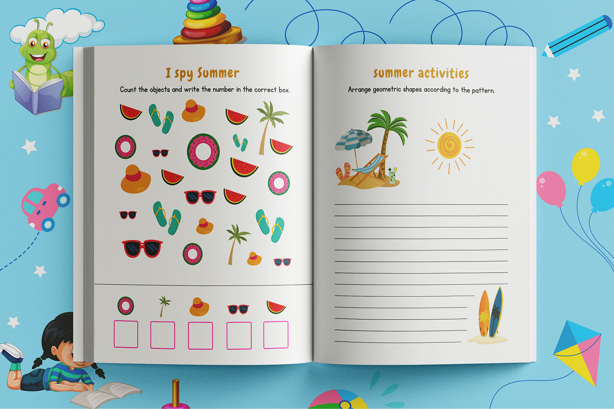 Summer Activity Book for Kids, a Print Template by Book2bees
