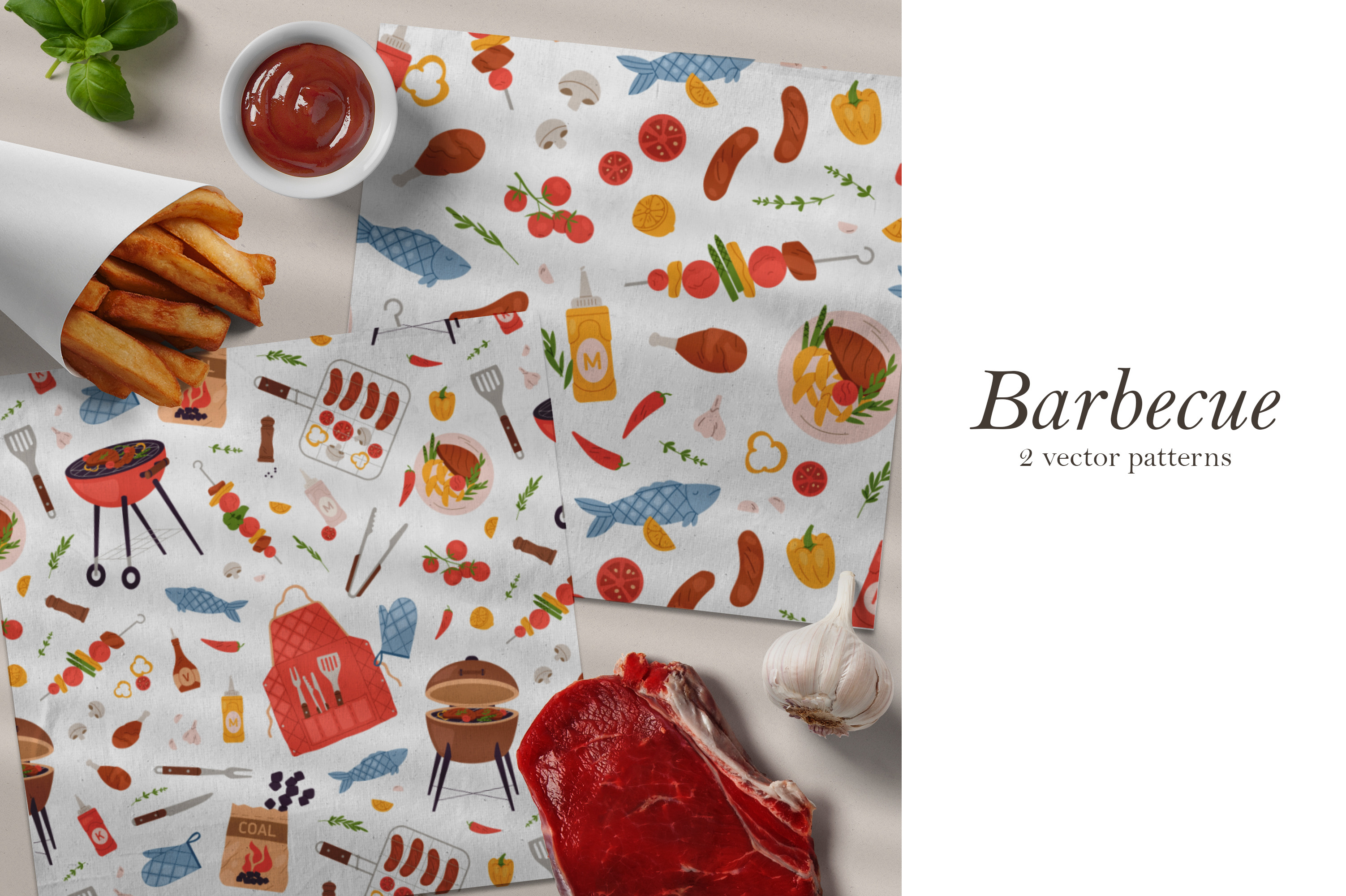 Barbecue food seamless patterns, a Pattern Graphic by Good Studio