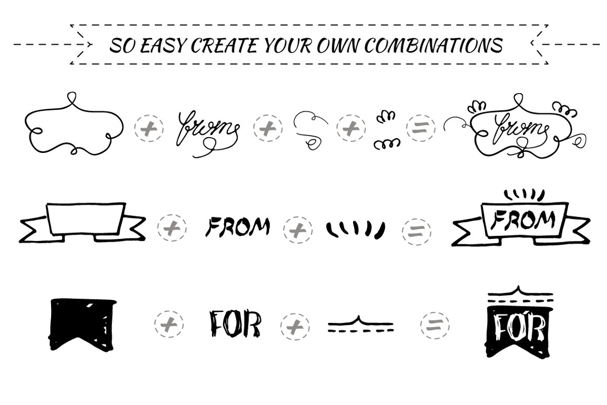 200+ hand drawn catchwords, elements, a Decorative Illustration by Mallinka