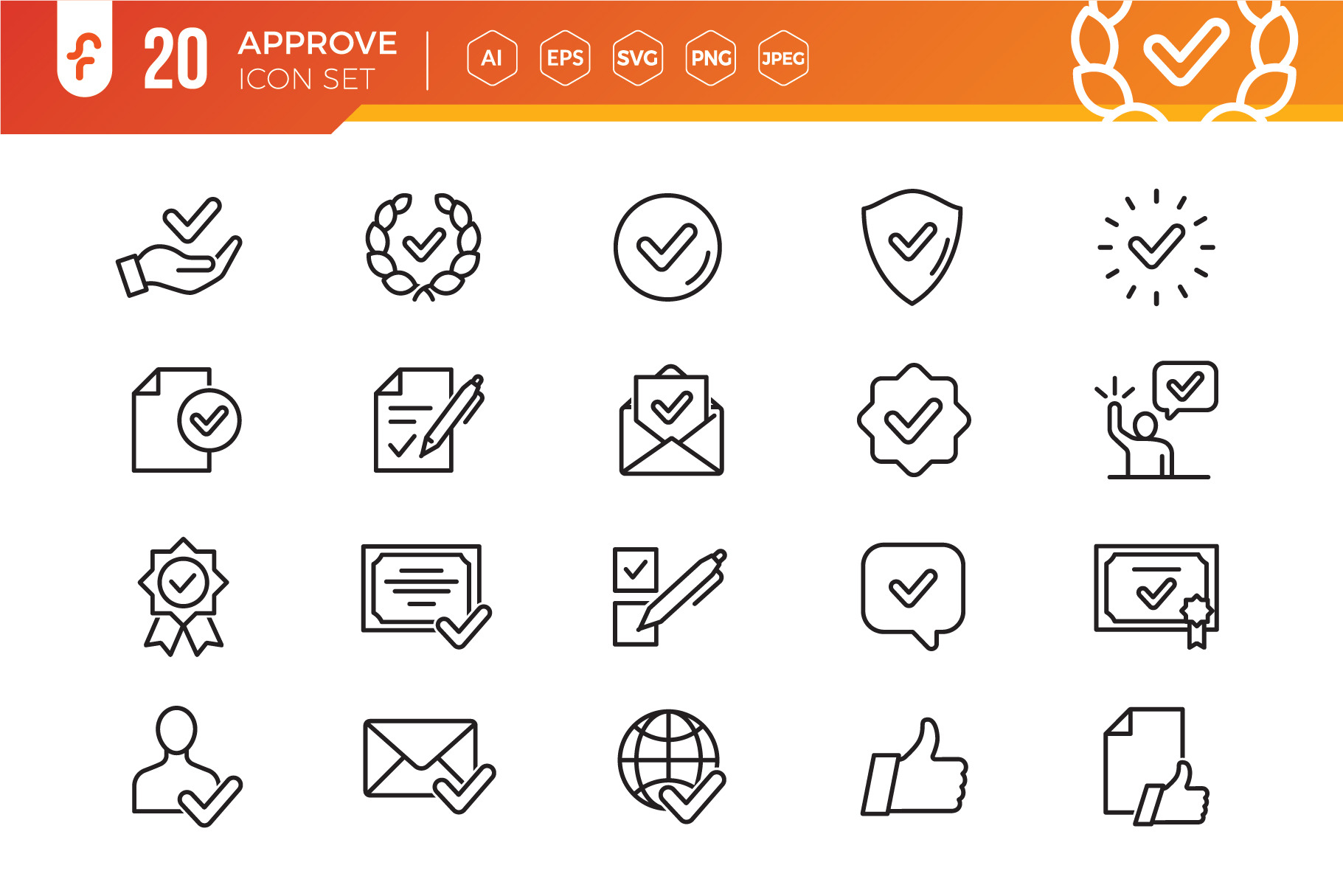 Approve icon set, an Outline Icon by ft.studio