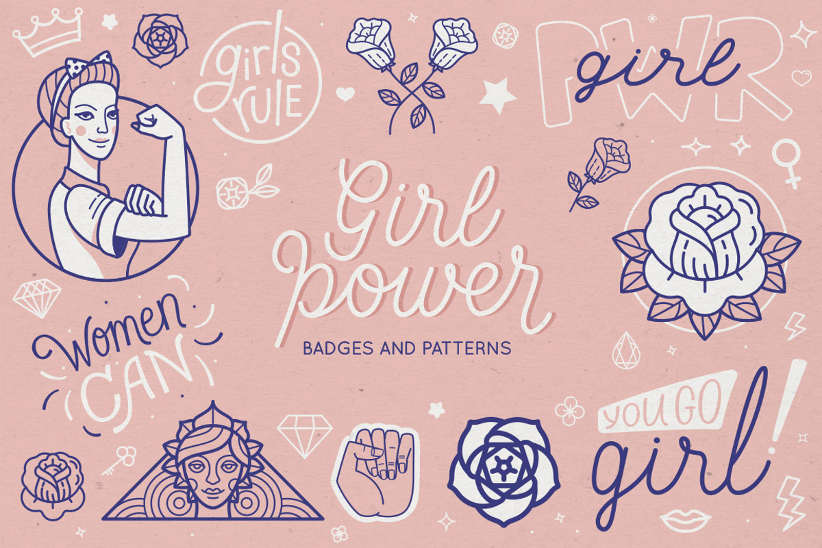 Girl power - badges and patterns, a Graphic by venimo