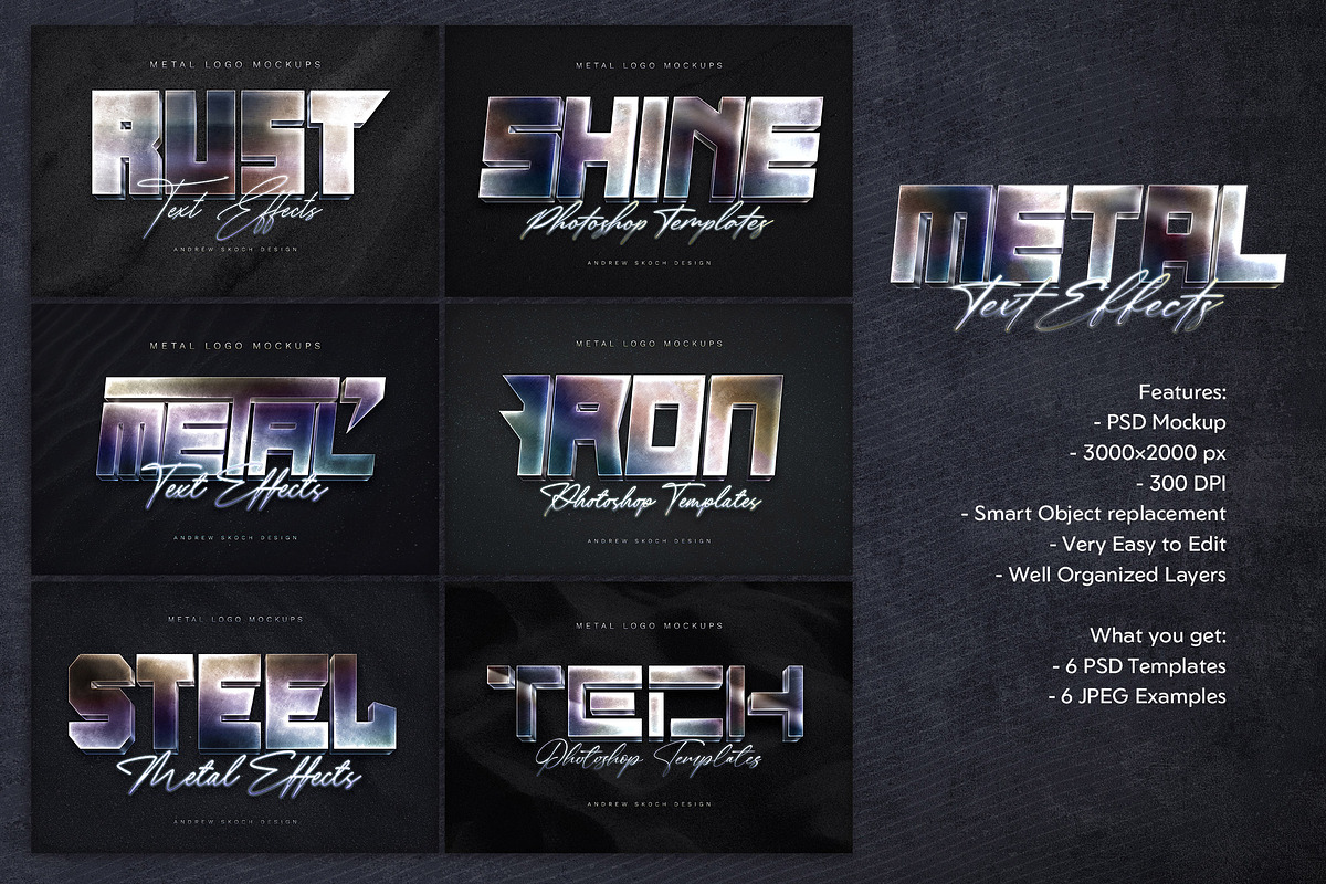 Metal Text and Logo Effects, a Layer Style Add-On by Andrew Skoch Design