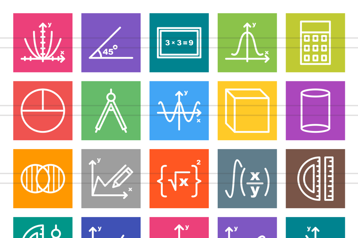 50 Math Symbol Line Multicolor Icons, an Outline Icon by IconBunny