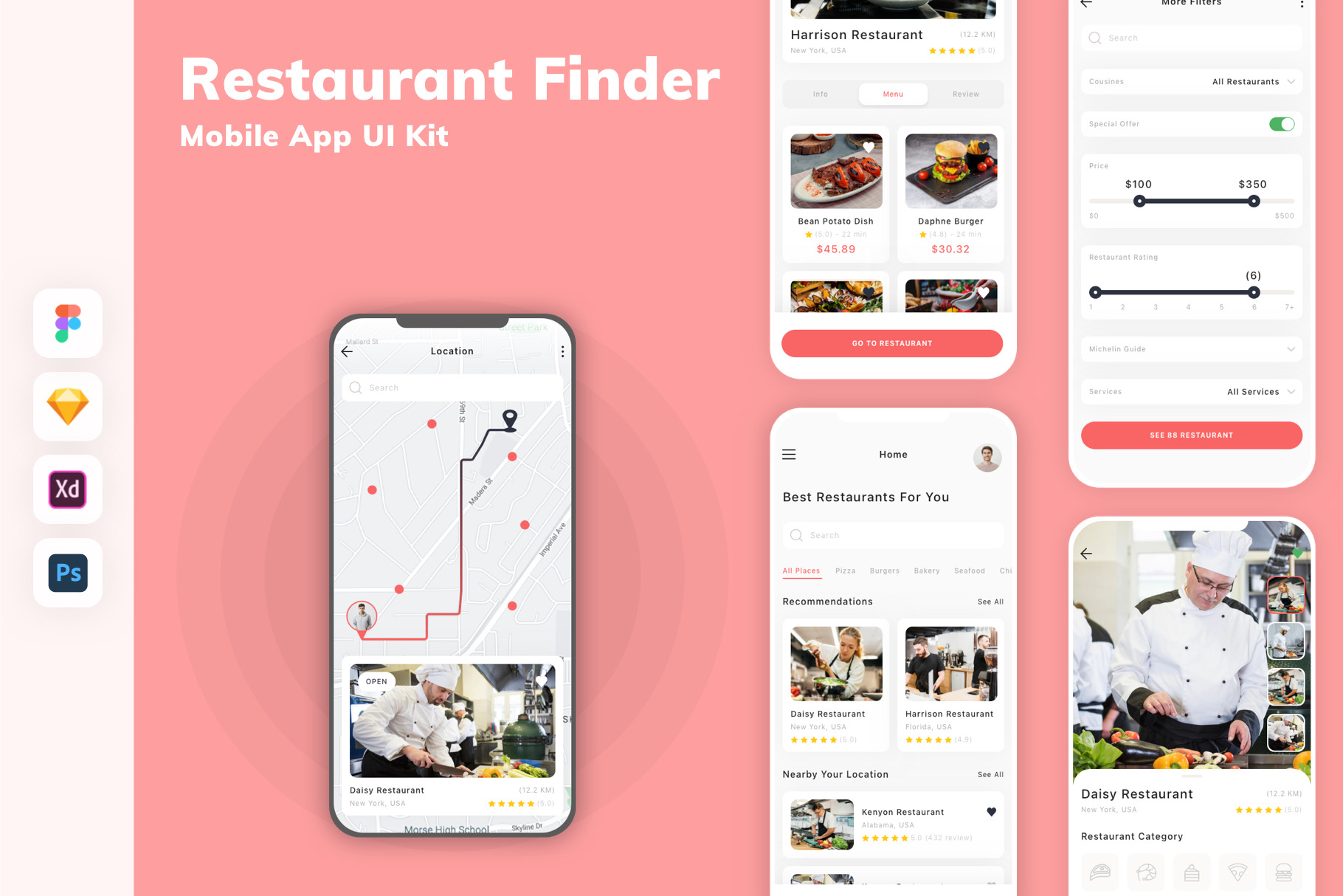 Restaurant Finder Mobile App UI Kit, an UI Kit Template by uicube